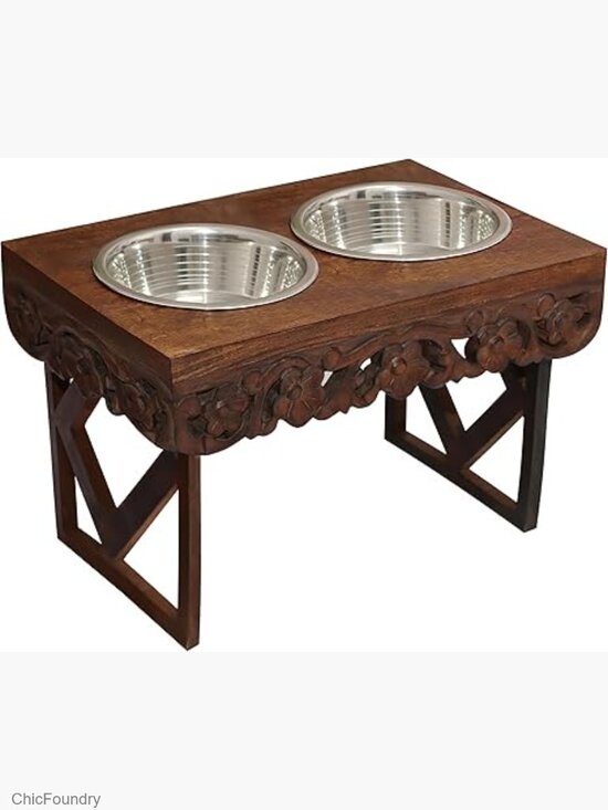 Cat | Elevated Wood Pet Feeder With Stainless Steel Bowls Adjustable ...